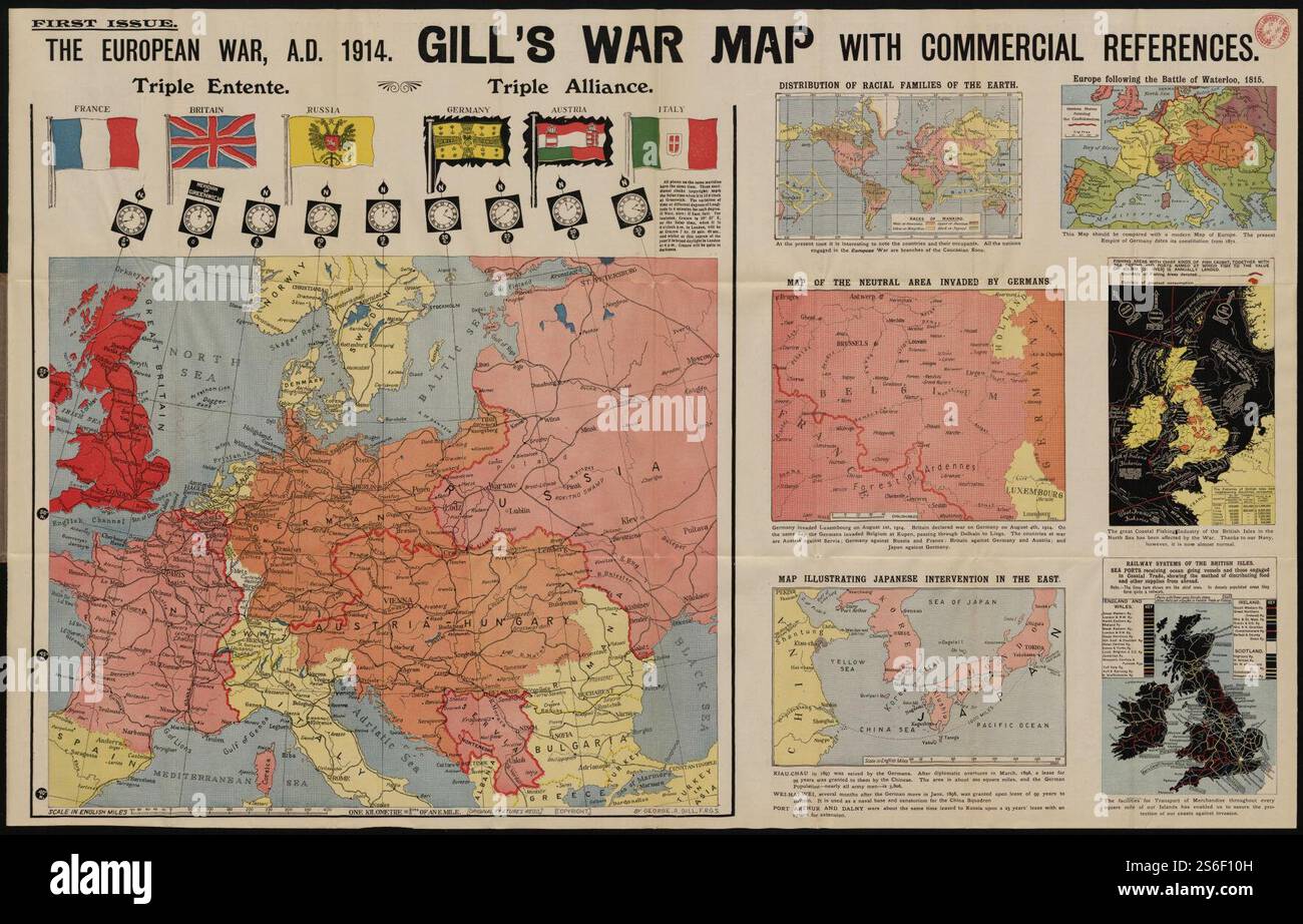 Gill 's war map with commercial references Stock Photo - Alamy