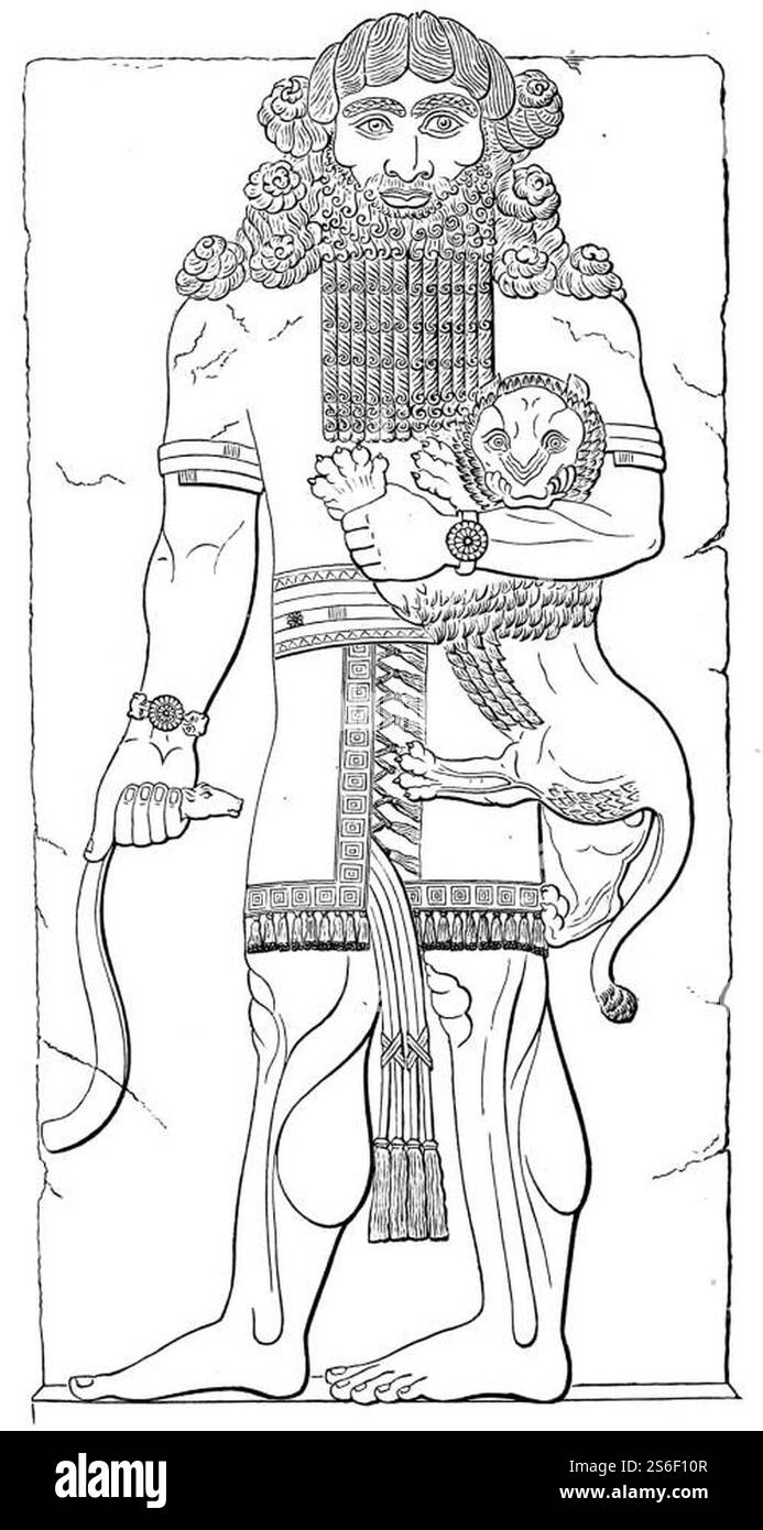 Gilgamesh strangling a lion. From Khorsabad sculpture Stock Photo - Alamy