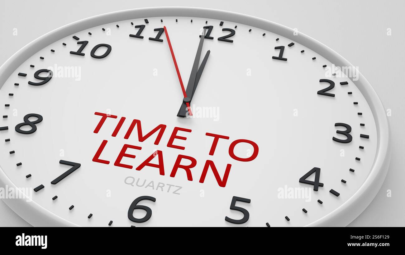 Time to learn modern bright clock style 3d illustration Stock Photo - Alamy