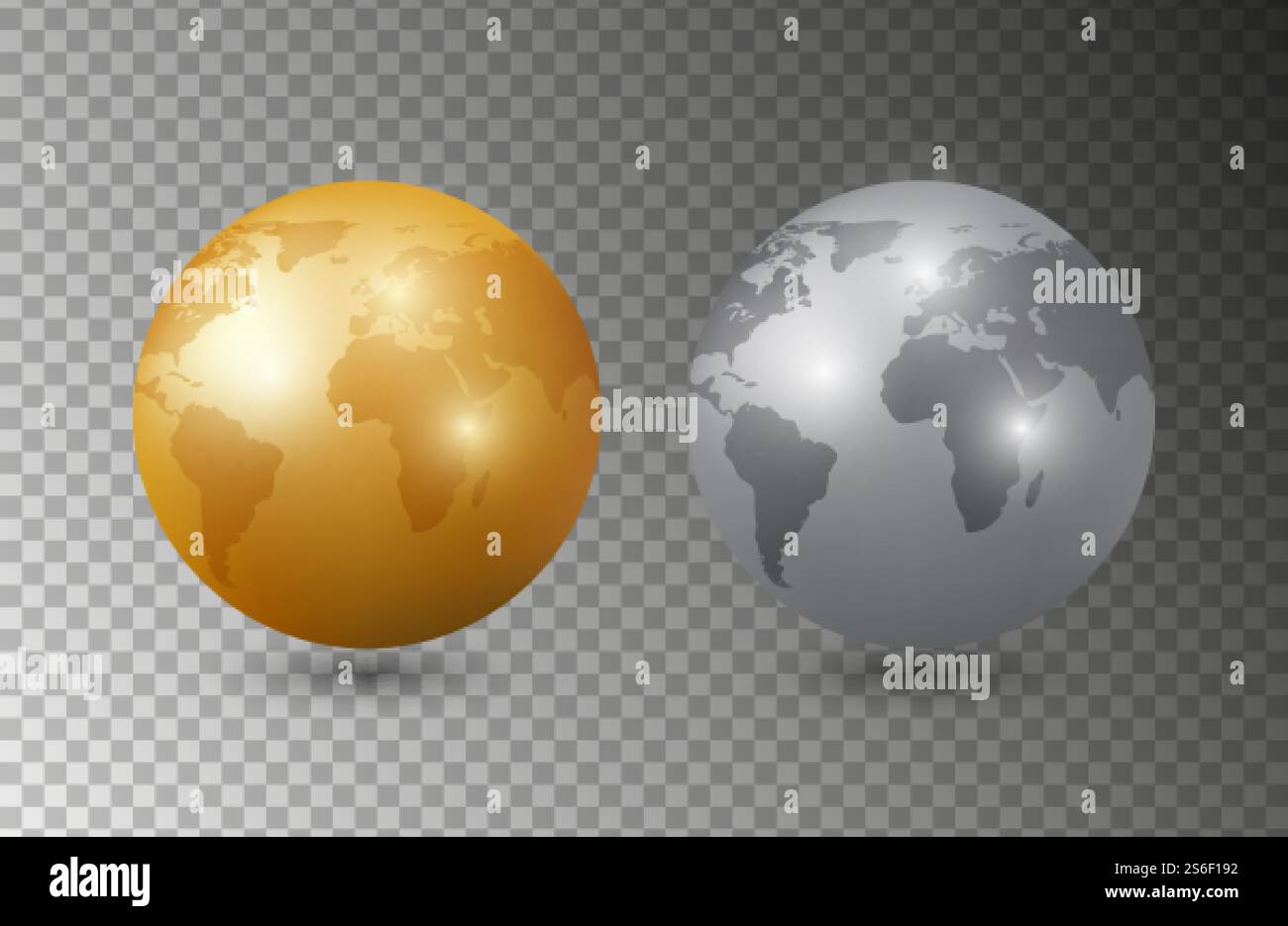 Gold silver earth. 3D Earth planet models vector illustration. Planet ...