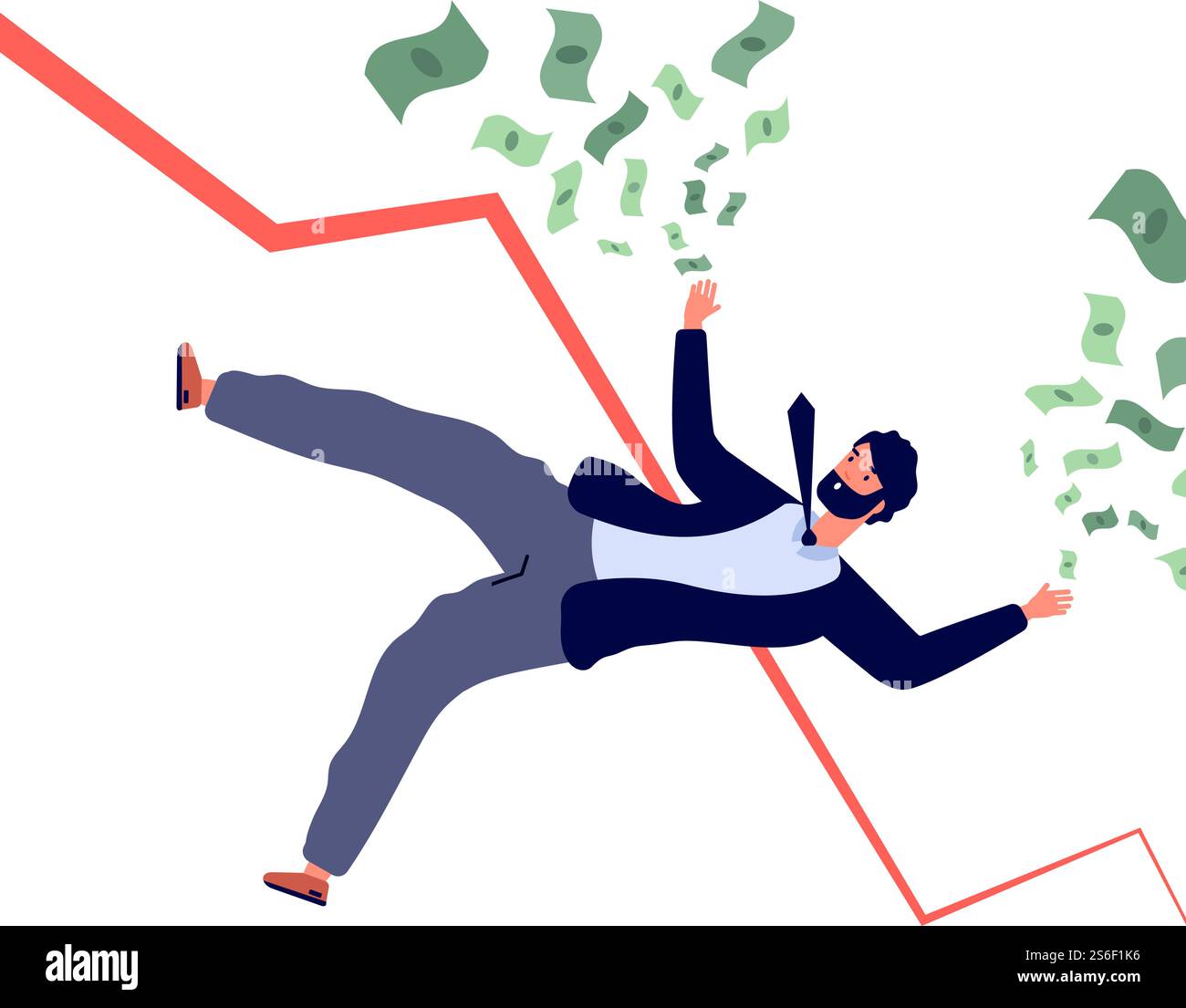 Financial crisis concept. Businessman falling down with financial chart ...