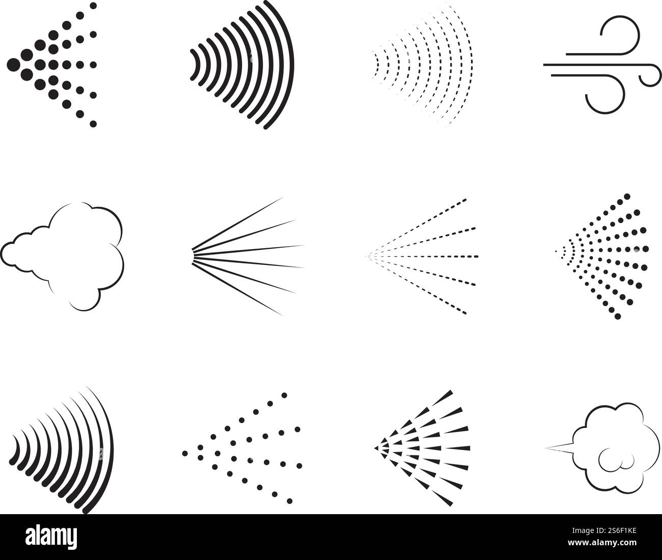Spray icons. Gas nozzle shower air spray graphic symbols vector ...