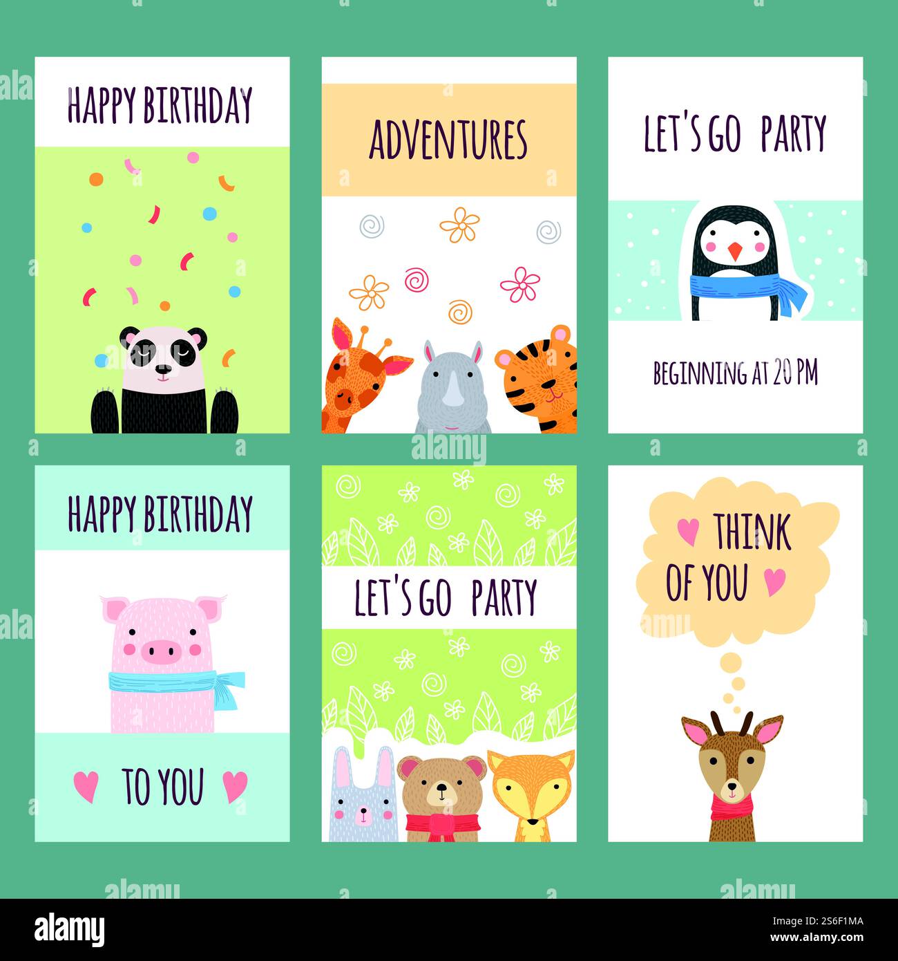 Cute animals cards. Design templates with baby wild animals kids shower ...