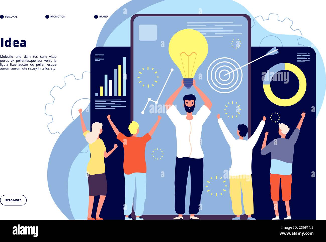 Light bulb idea concept. Business team with leader holds glowing ...