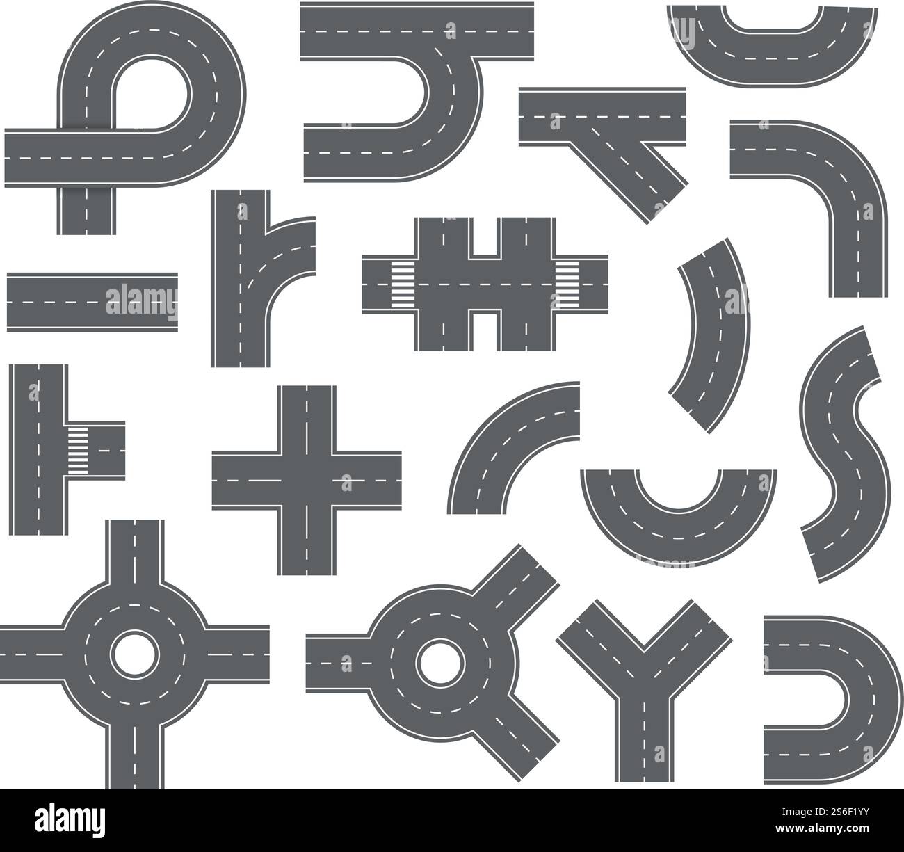 Road elements. Streets and roads with footpaths and crossroads for city ...