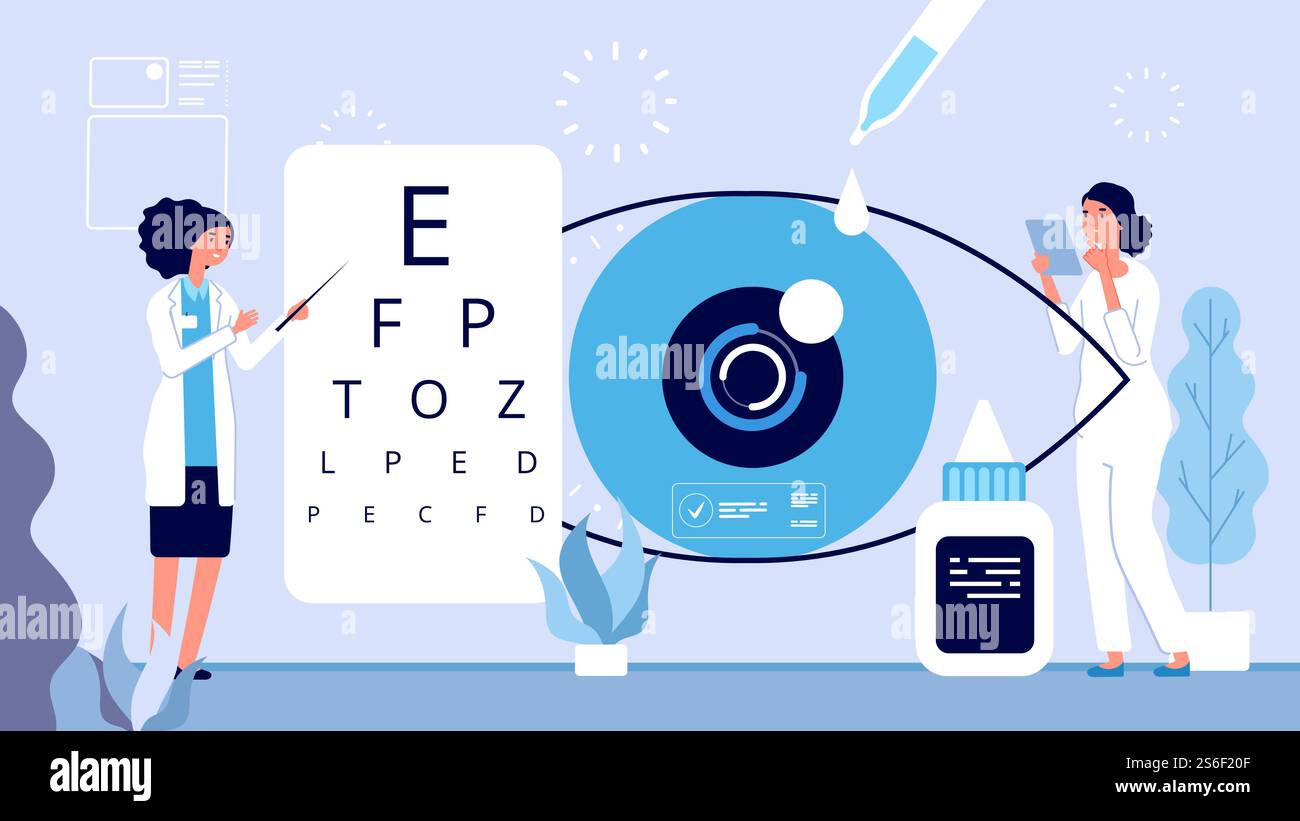 Ophthalmology illustration. Ophthalmologist checks vision vector ...