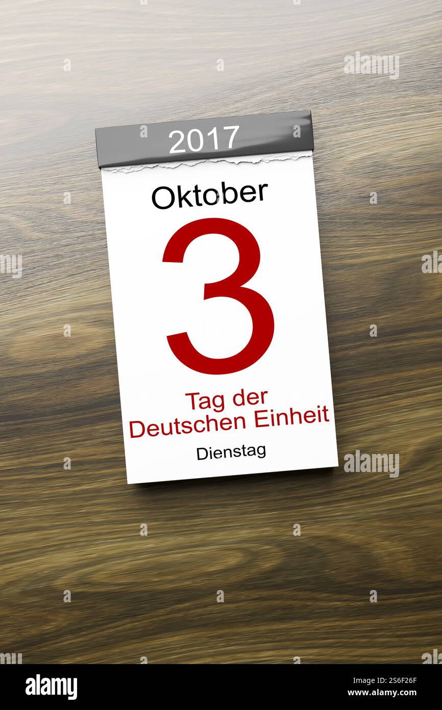 3d rendering of a calendar the 3rd of October Day of German unity text ...