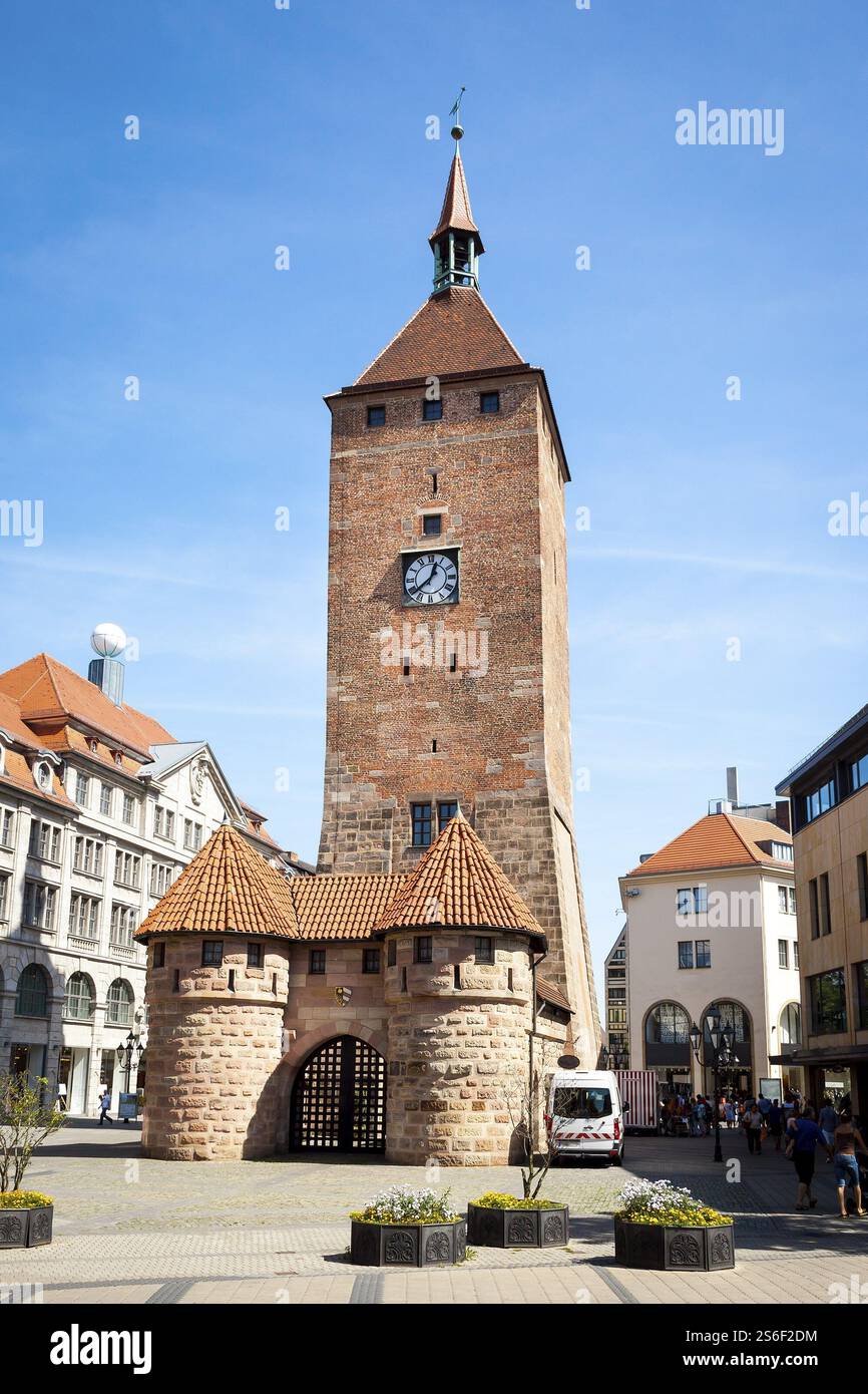 An image of the old clock tower in Nuremberg Bavaria Germany Stock ...