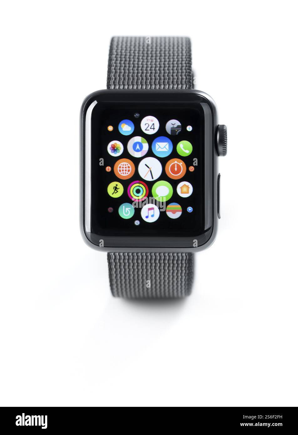 Apple Watch smartwatch with app icons on display front view isolated on ...