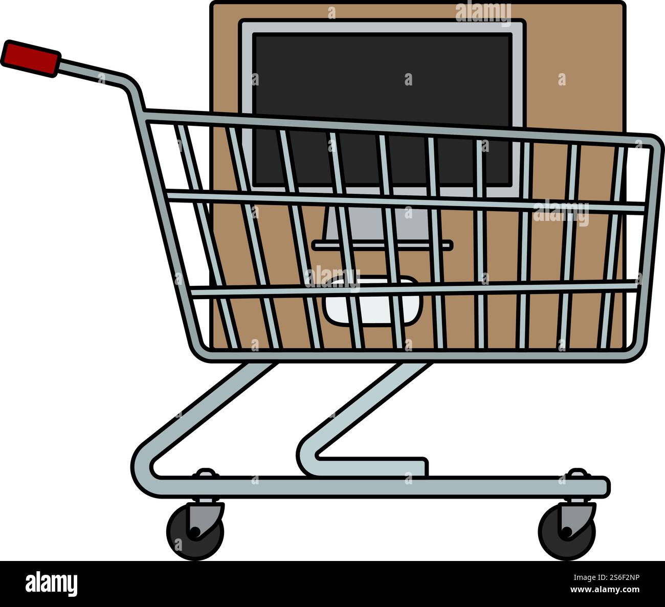 Shopping Cart With PC Icon. Editable Outline With Color Fill Design ...