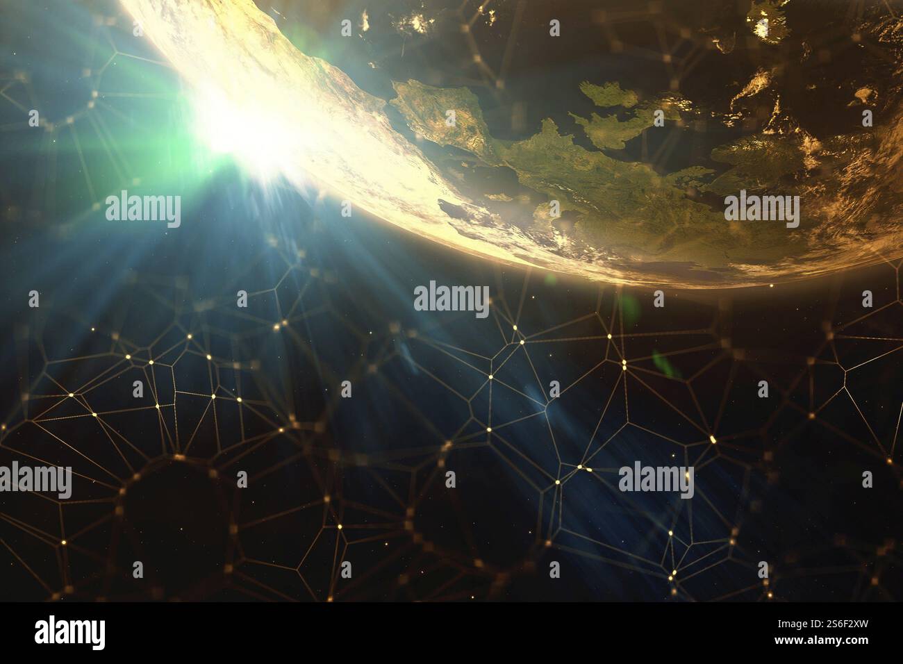 An earth sunrise space network 3D illustration Stock Photo - Alamy