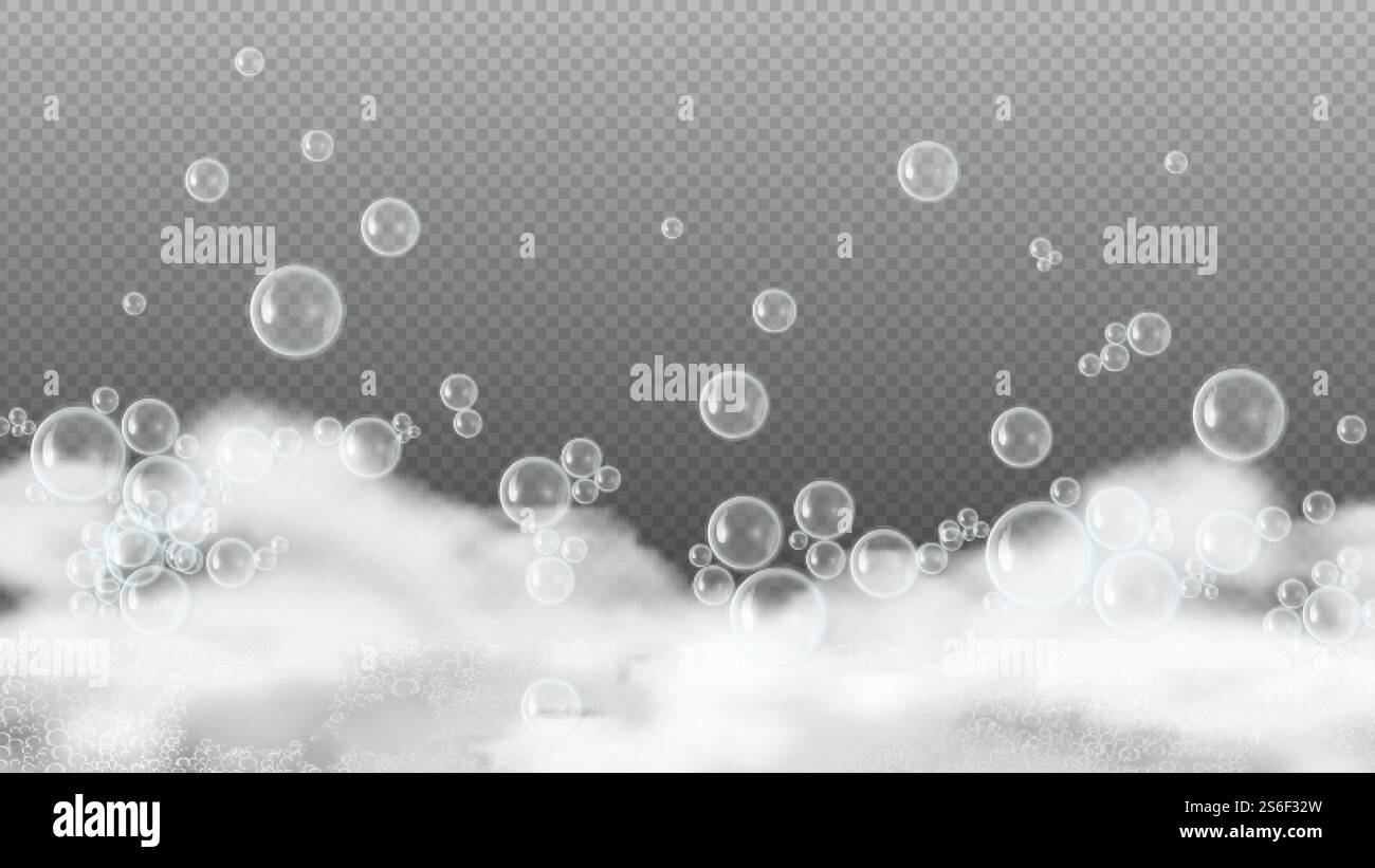 Soap foam. White suds, shiny water bubbles. Shampoo or shower gel ...