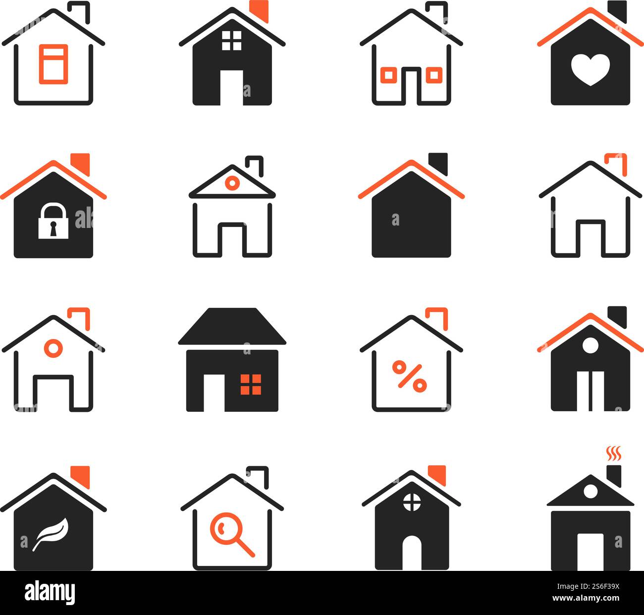 House icons. Exterior home images. Flat outlined houses, real estate ...