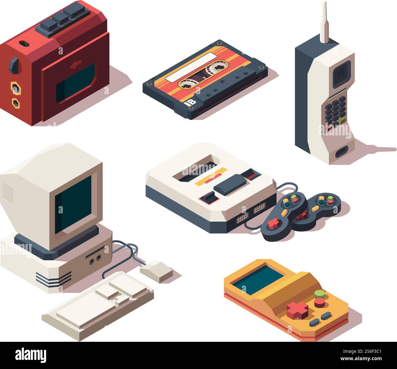 Retro gadgets. Computer camera telephone vhs player game console ...