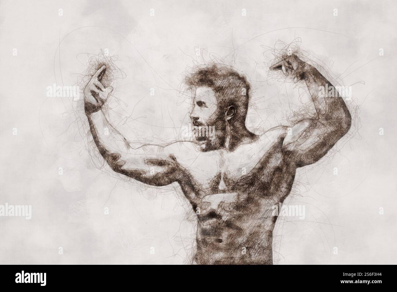 A muscular man ball pen doodle illustration Stock Photo - Alamy