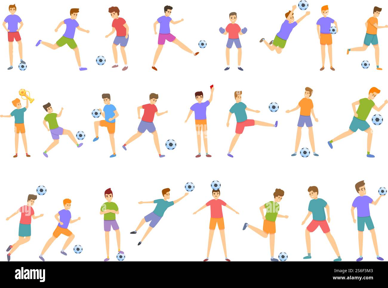 Kids playing soccer icons set. Cartoon set of kids playing soccer ...