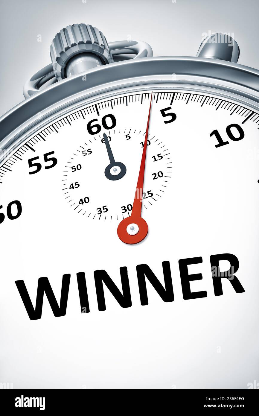 An image of a stopwatch with text winner Stock Photo - Alamy