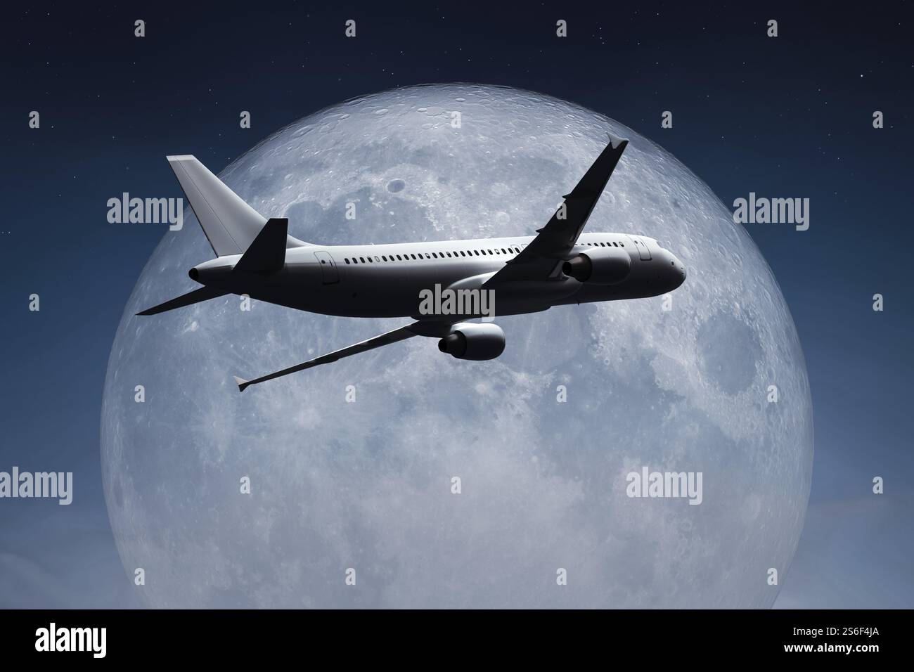 3d illustration of an airplane and the moon Stock Photo - Alamy