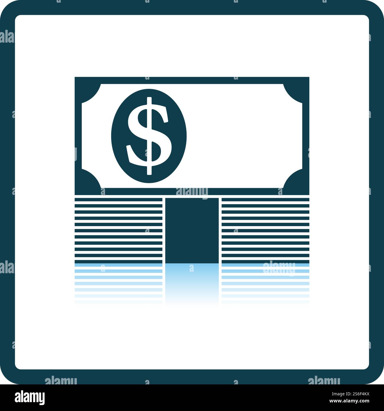 Banknote On Top Of Money Stack Icon. Square Shadow Reflection Design ...