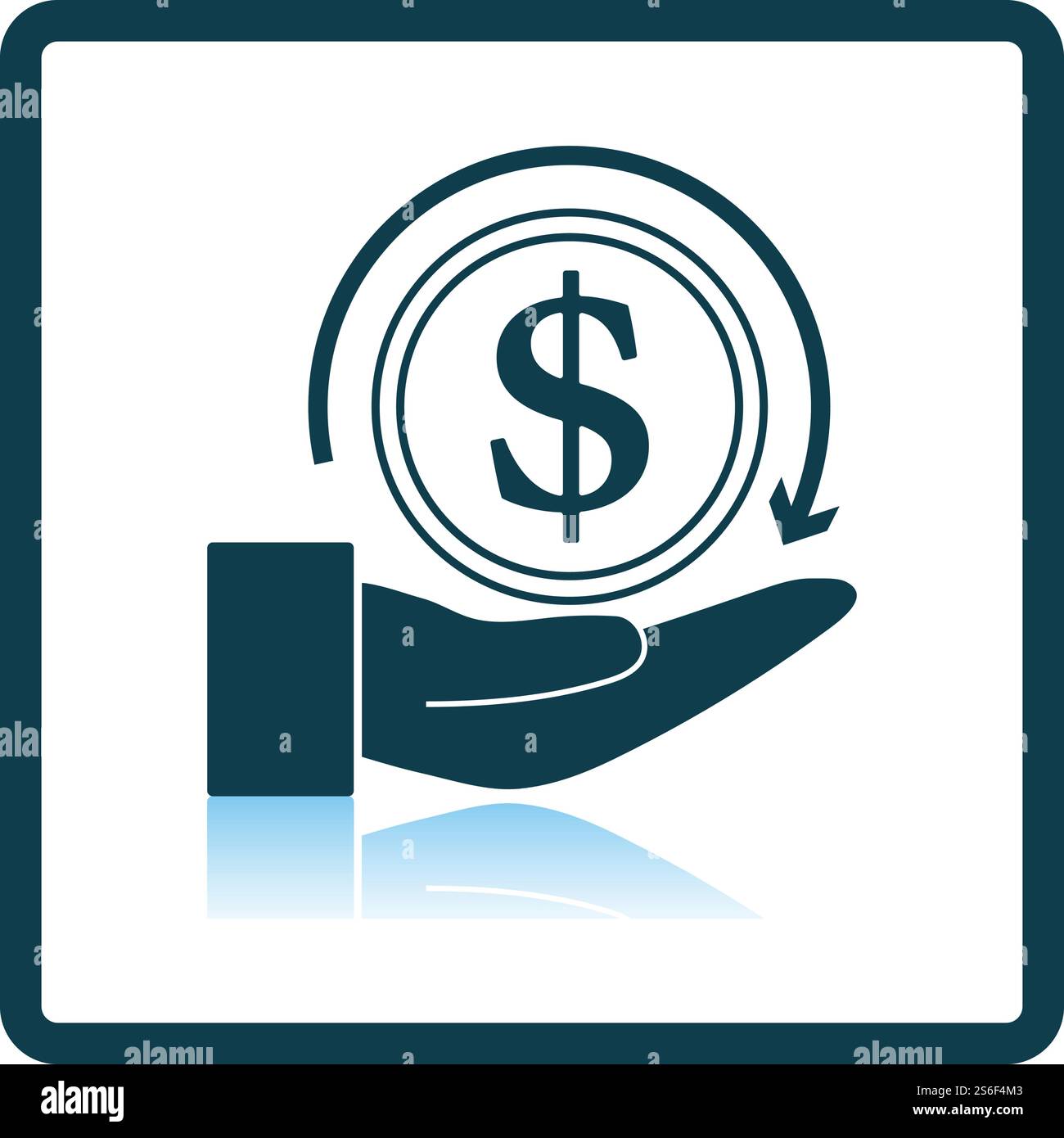 Cash Back Coin To Hand Icon. Square Shadow Reflection Design. Vector ...