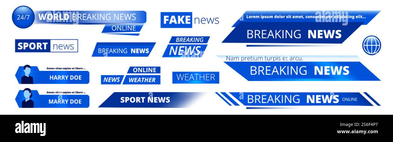 Breaking news. Broadcasting banners tv sport weather video interface ...