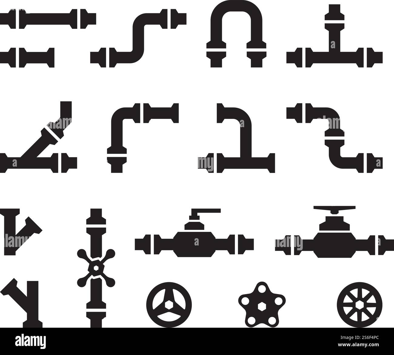 Pipe icons. Metal industry water pipelines valve constructions ...