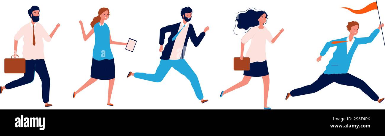 Business people running. Leader couching manager walking with team ...