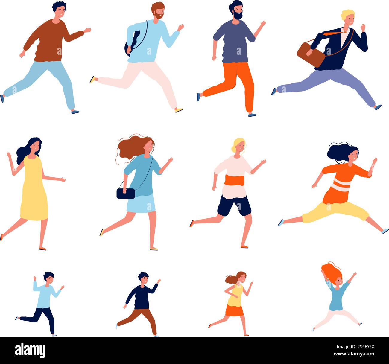 Running persons. Sport casual and business people in different costumes ...