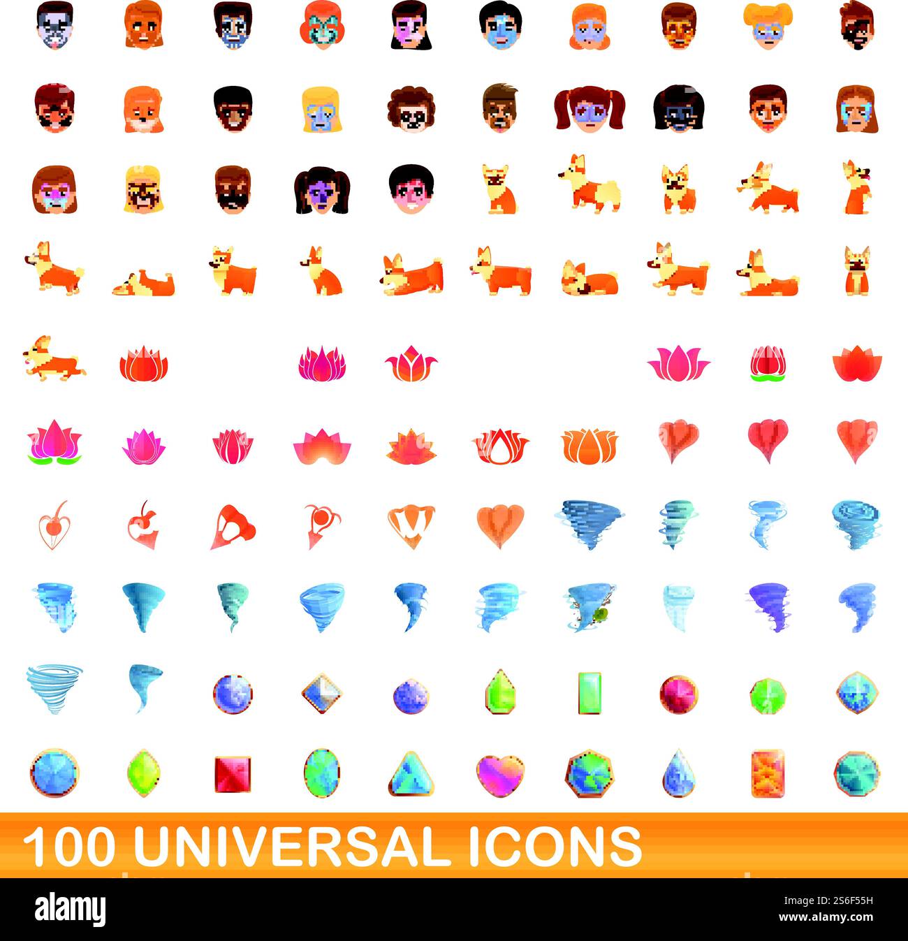 100 universal icons set. Cartoon illustration of 100 universal icons ...