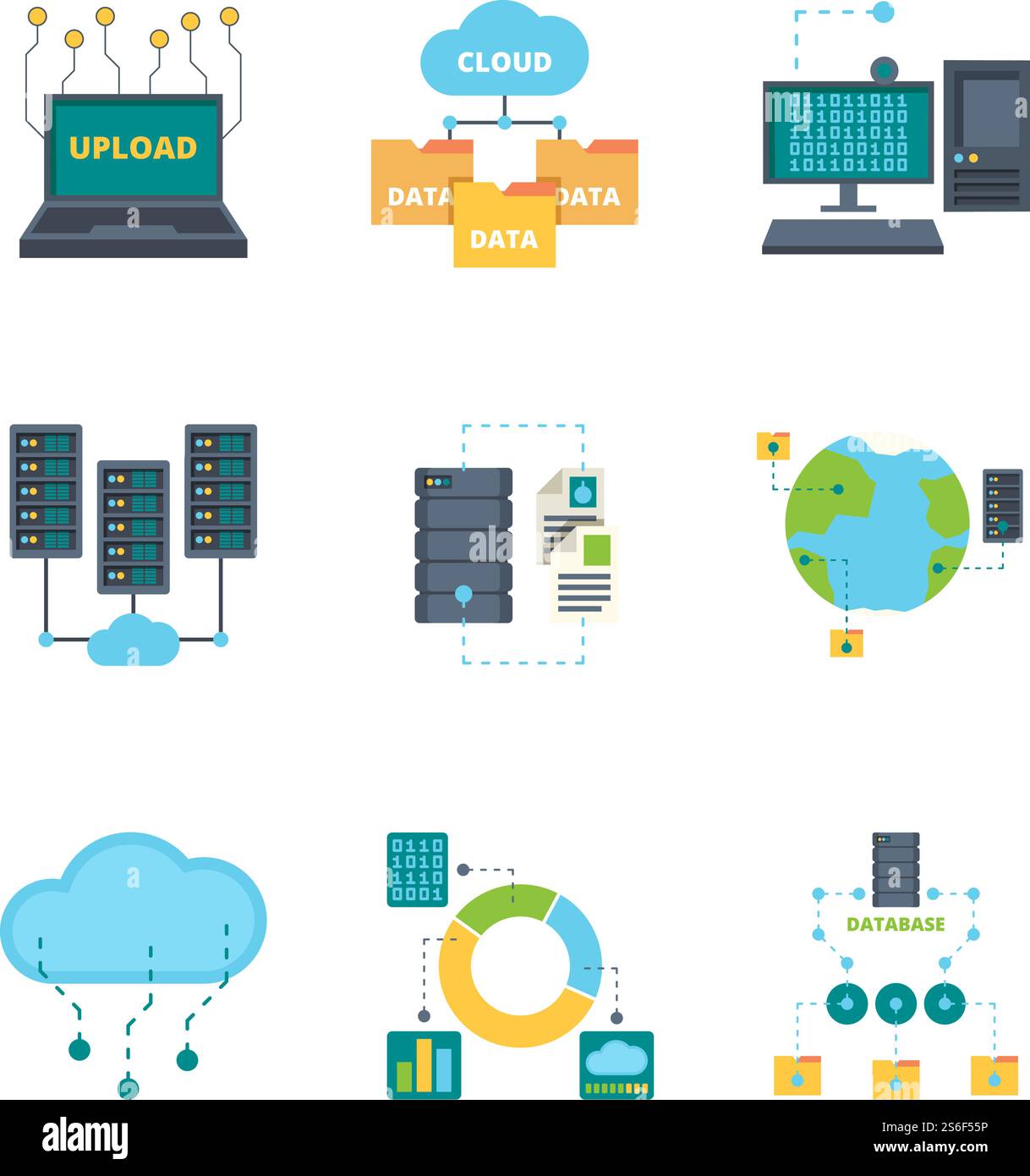 Data center icon. Cloud technology security management data bases computer networking vector ...
