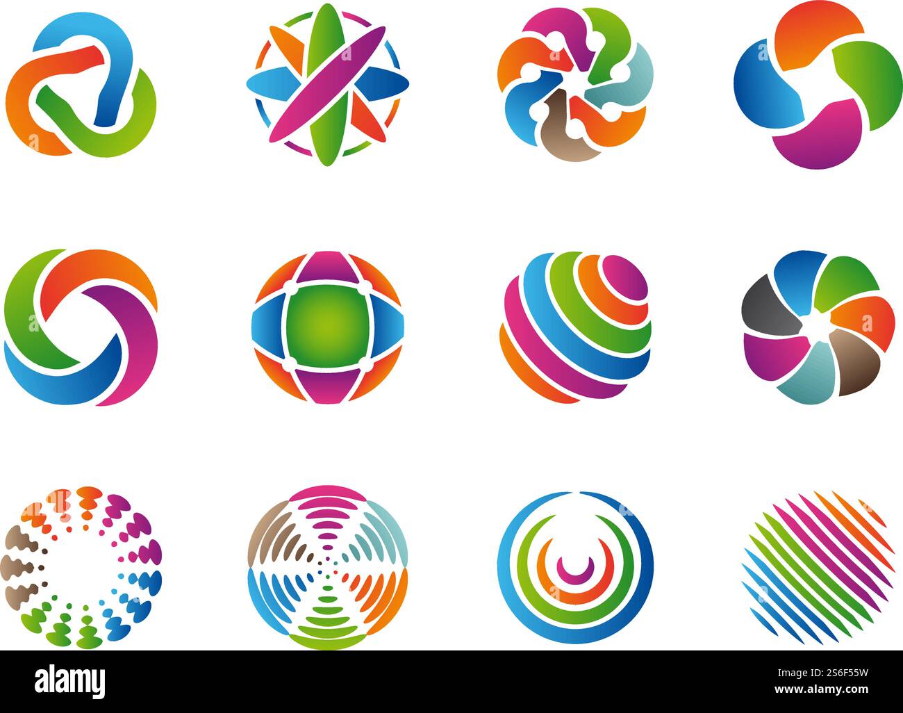 Globe abstract logo. Colored business circles round identity shapes ...