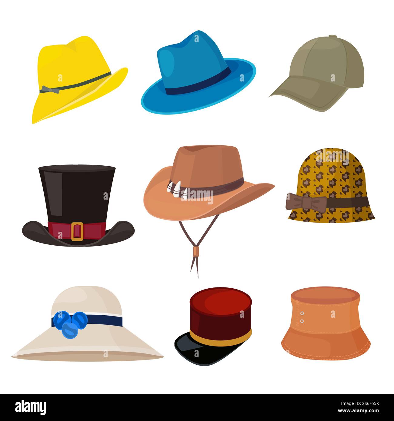 Cartoon hats. Male and female stylish accessories of wardrobe headwear ...