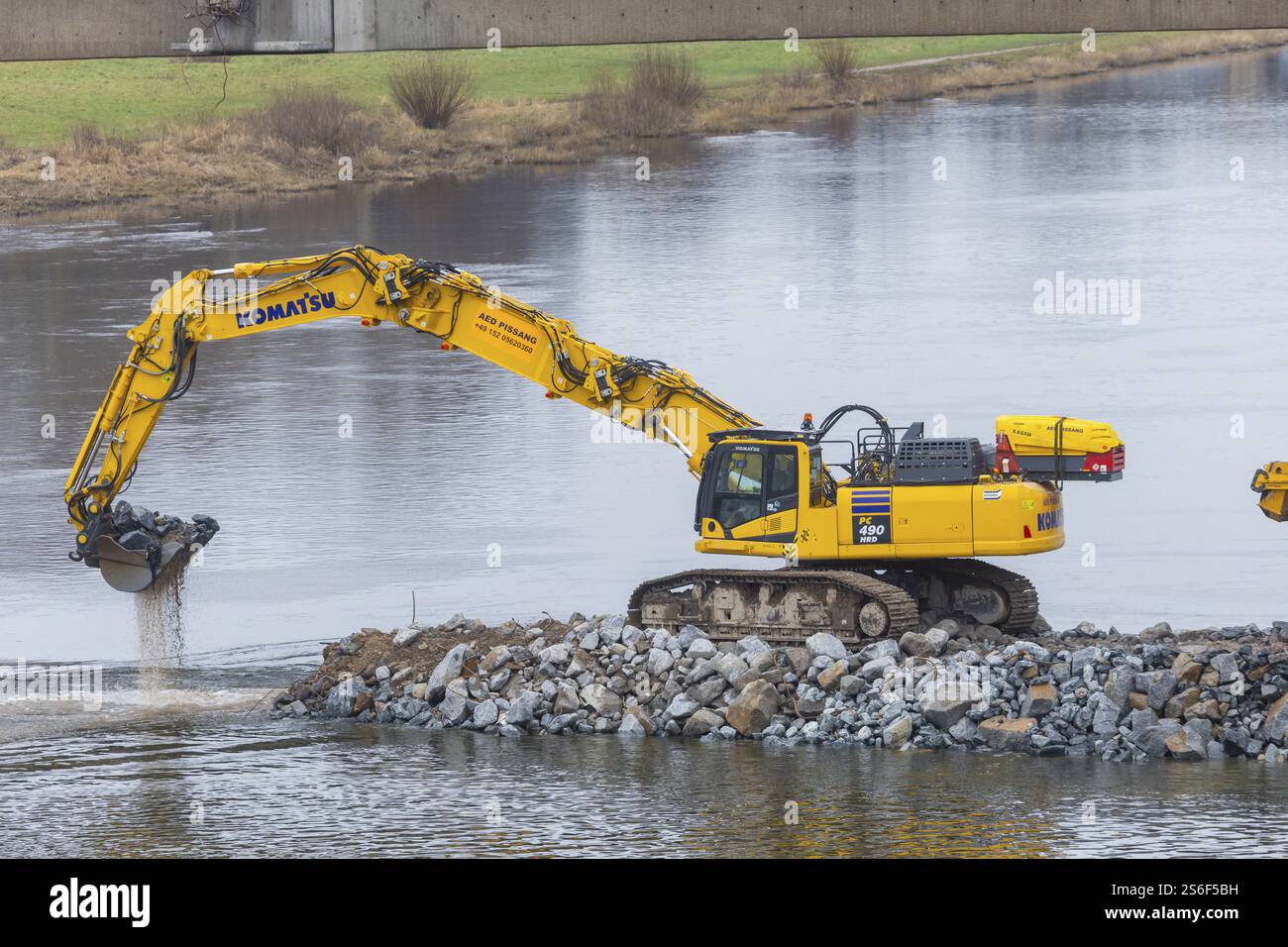 After the partial collapse of the Carola Bridge. The embankment on the ...