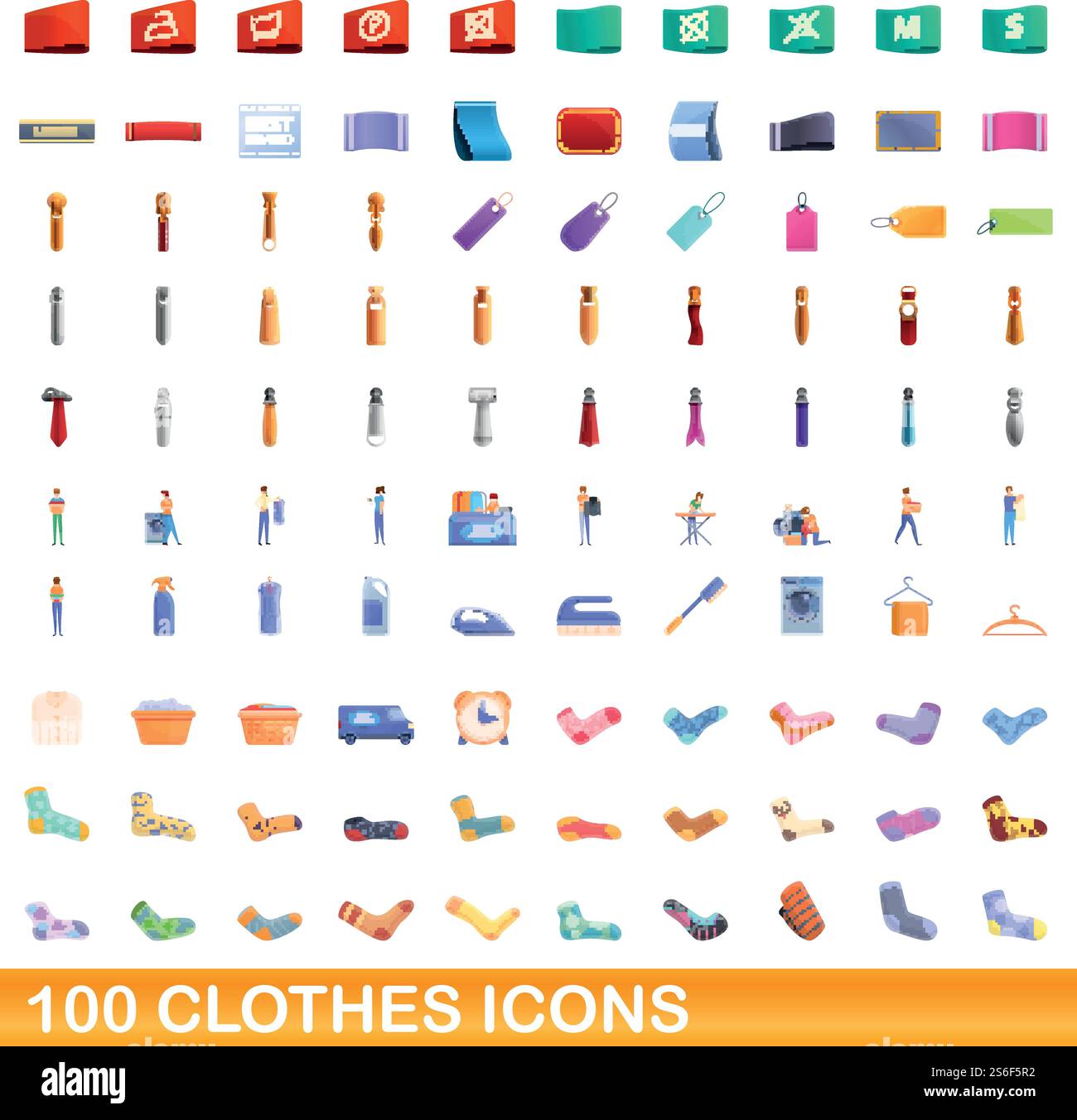 100 clothes icons set. Cartoon illustration of 100 clothes icons vector ...