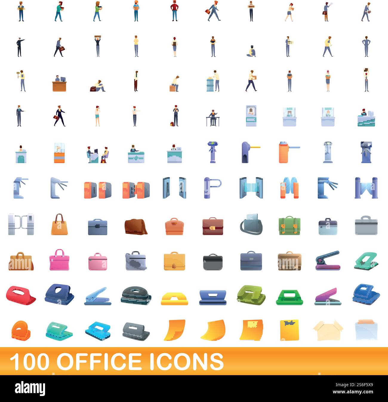100 office icons set. Cartoon illustration of 100 office icons vector ...