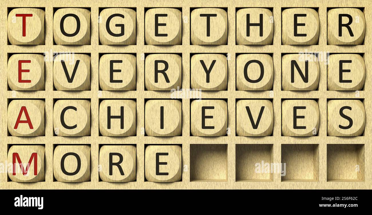3d rendering of a wooden grid with cubes and the message together ...