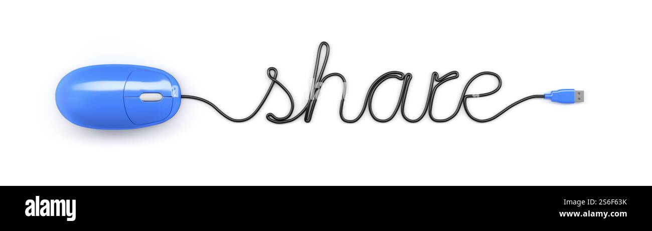 A blue computer mouse and the word share formed by the cable Stock ...