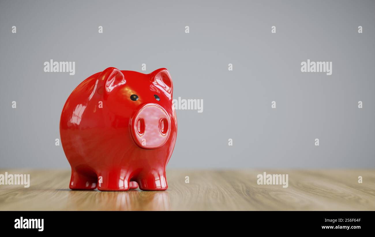A typical red piggy bank with text space. 3d illustration Stock Photo ...