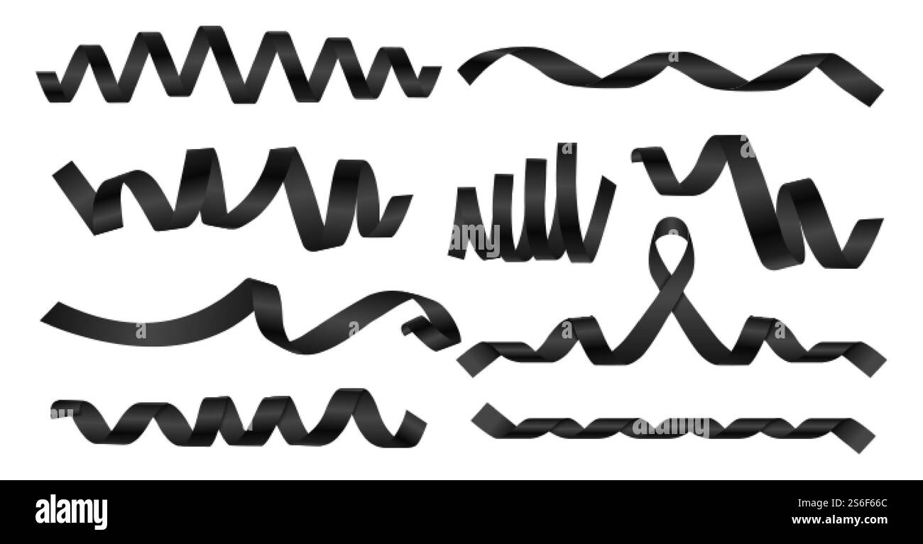 Realistic black ribbons silk ribbons vector collection realistic ribbon ...