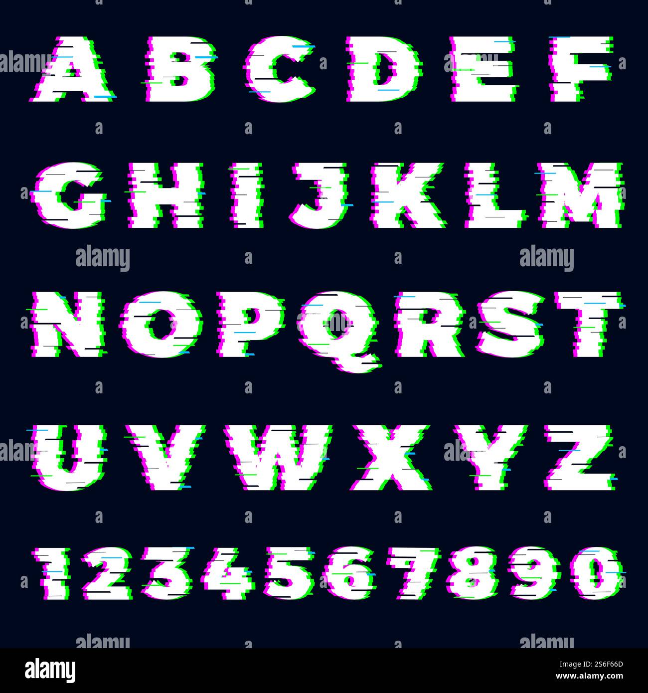 Glitch font. Destroyer alphabet letters dynamic screen effect gaming ...
