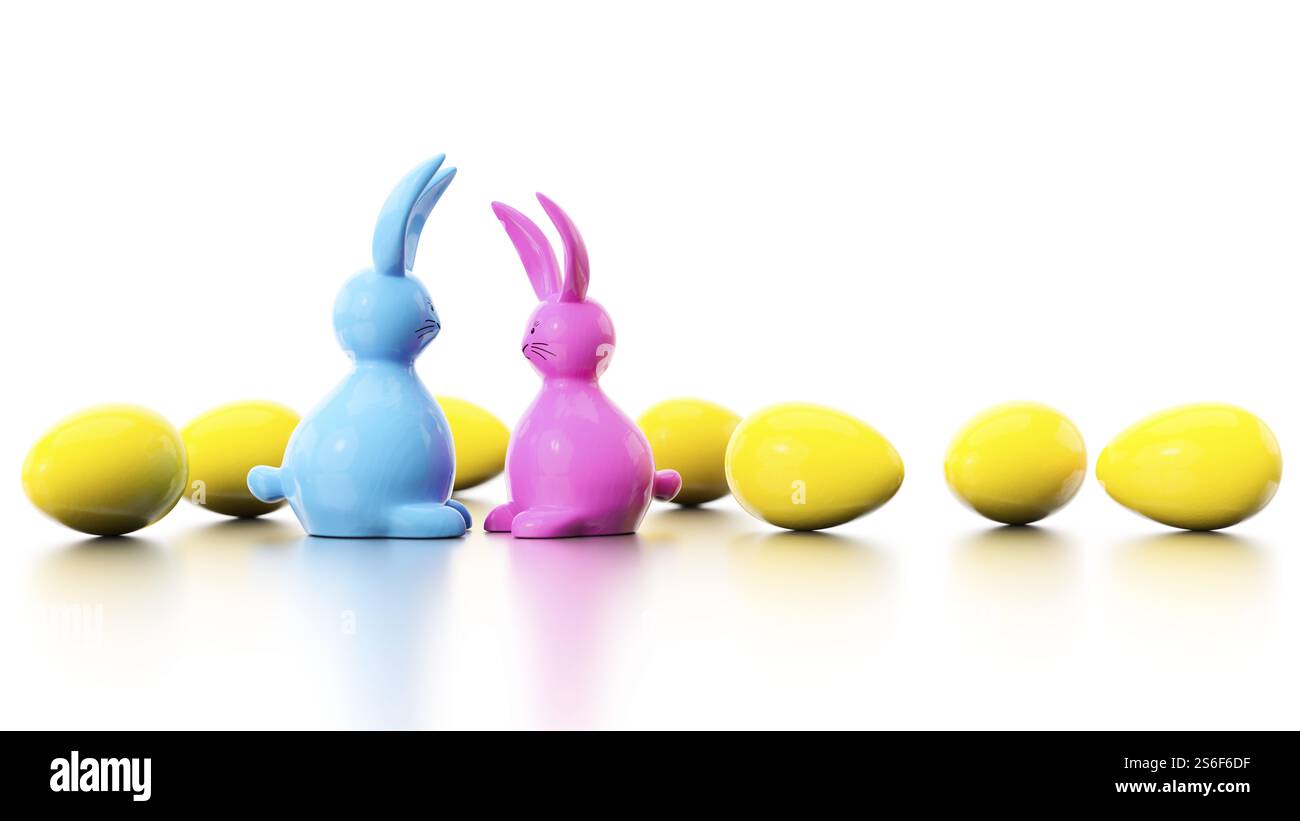 3d illustration of a CMYK easter bunny figures with space for your ...