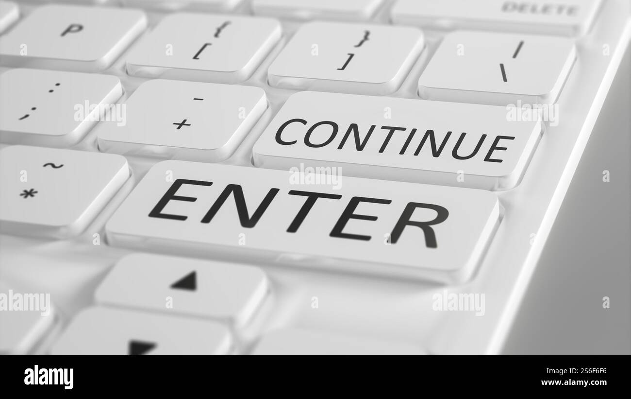 Computer keyboard press enter to continue 3d illustration Stock Photo ...