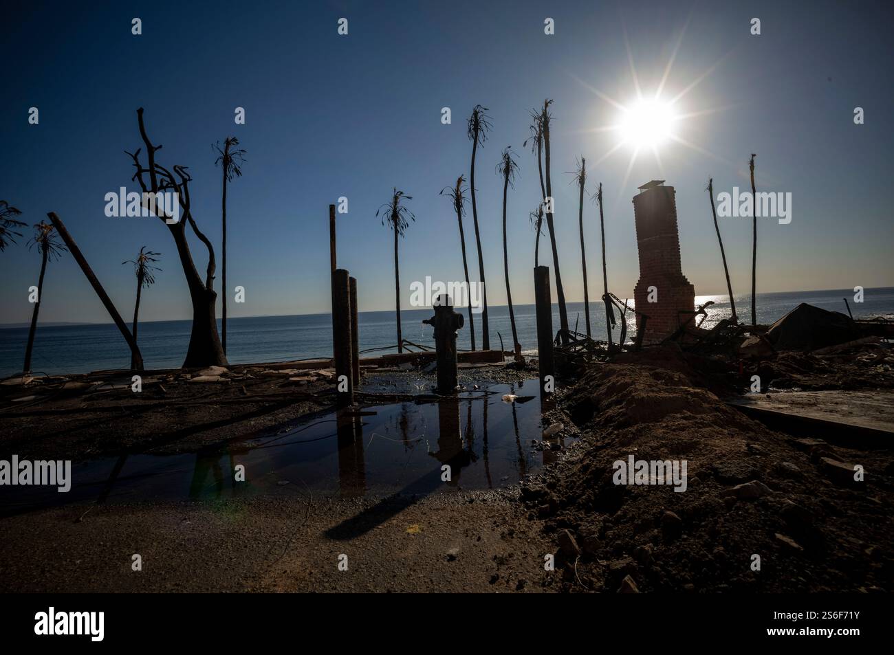 Malibu, California, USA. 15th Jan, 2025. Damaged structures are seen after the Palisades Fire ...