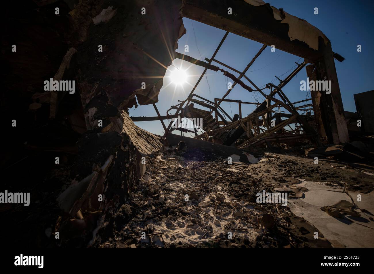 Malibu, California, USA. 15th Jan, 2025. Damaged structures are seen after the Palisades Fire ...