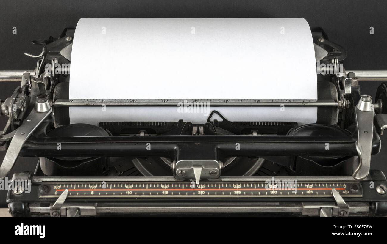 Vintage typewriter header with blank sheet of white paper retro ...
