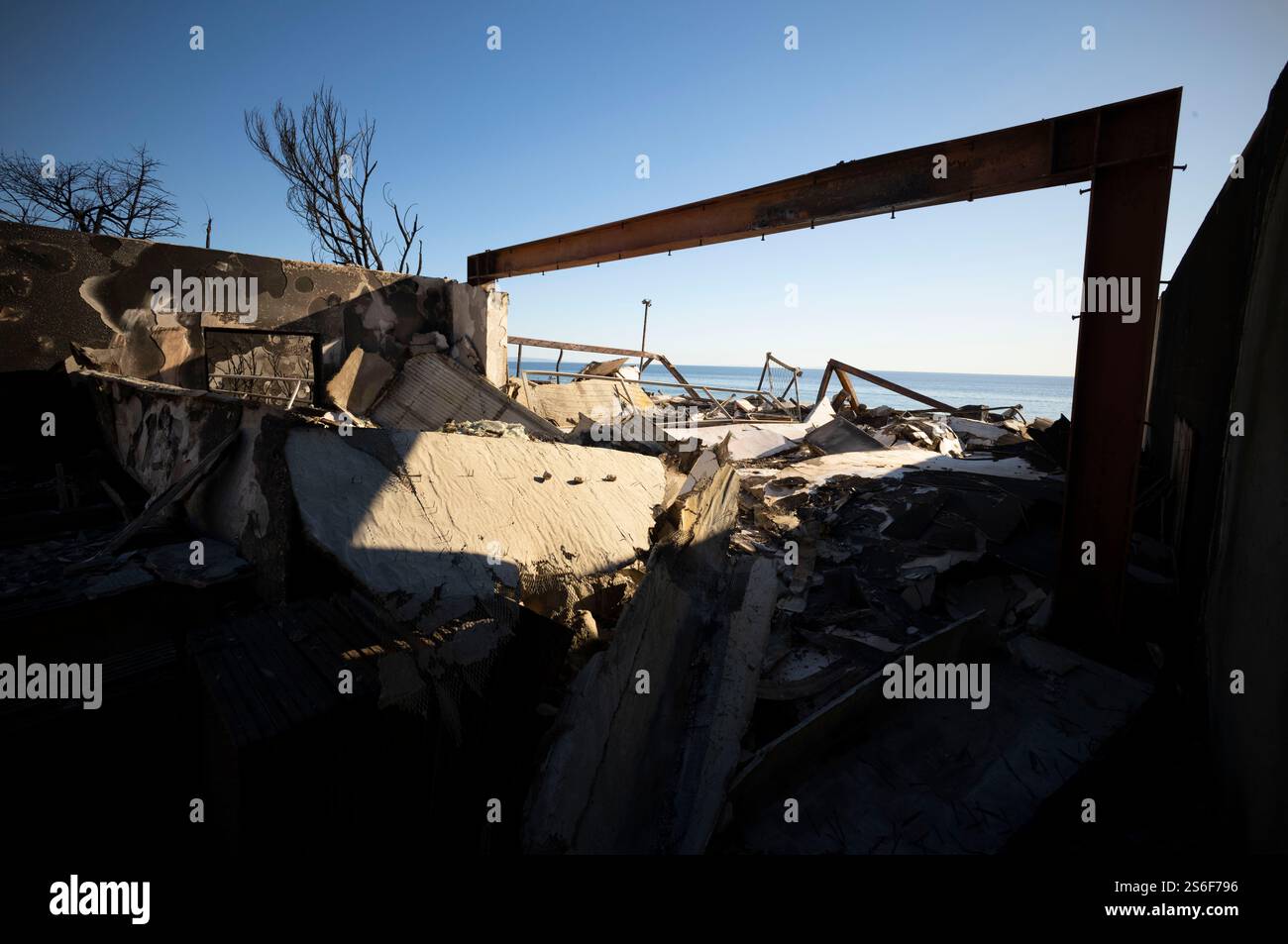 Malibu, California, USA. 15th Jan, 2025. Damaged structures are seen after the Palisades Fire ...