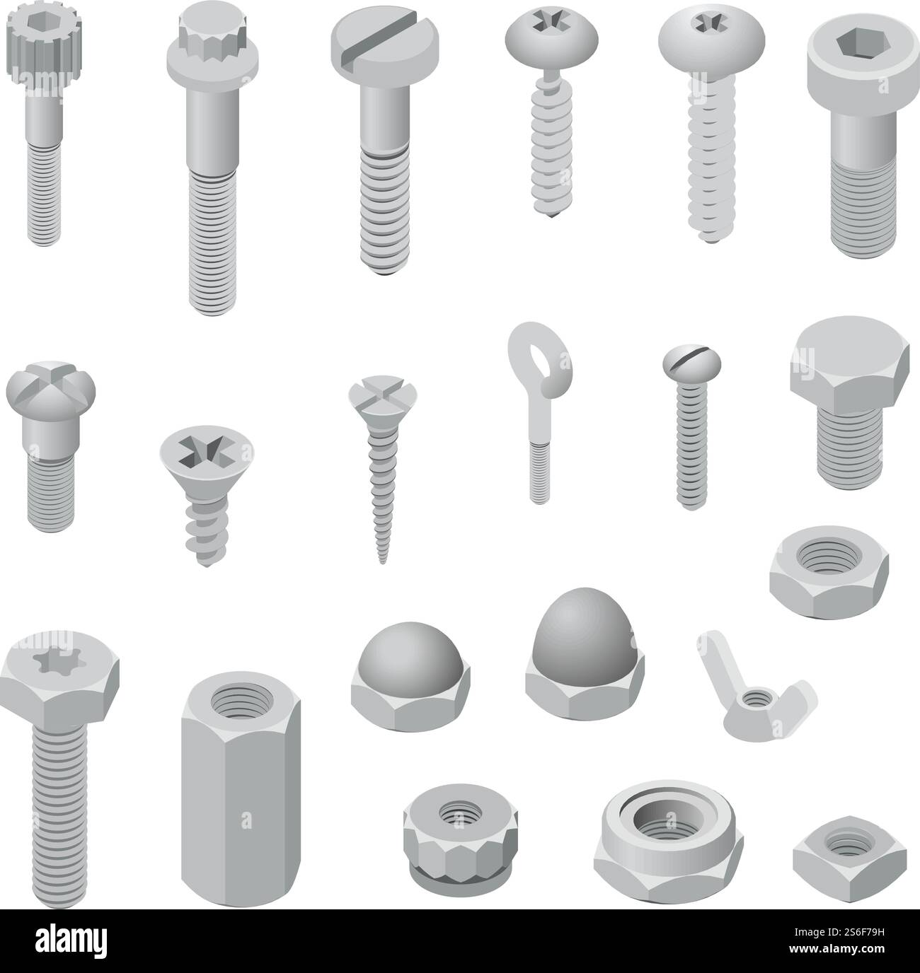 Screw-bolt icons set. Isometric set of screw-bolt vector icons for web ...