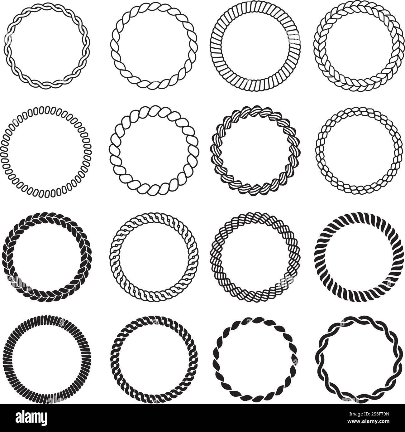 Round rope shapes. Circle nautical frame for labels decorative sea knot ...