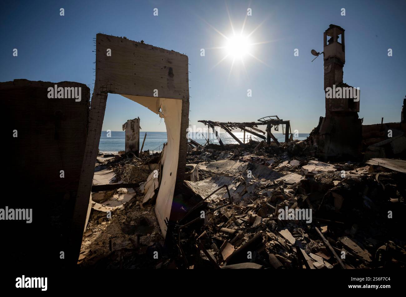 Malibu, California, USA. 15th Jan, 2025. Damaged structures are seen after the Palisades Fire ...