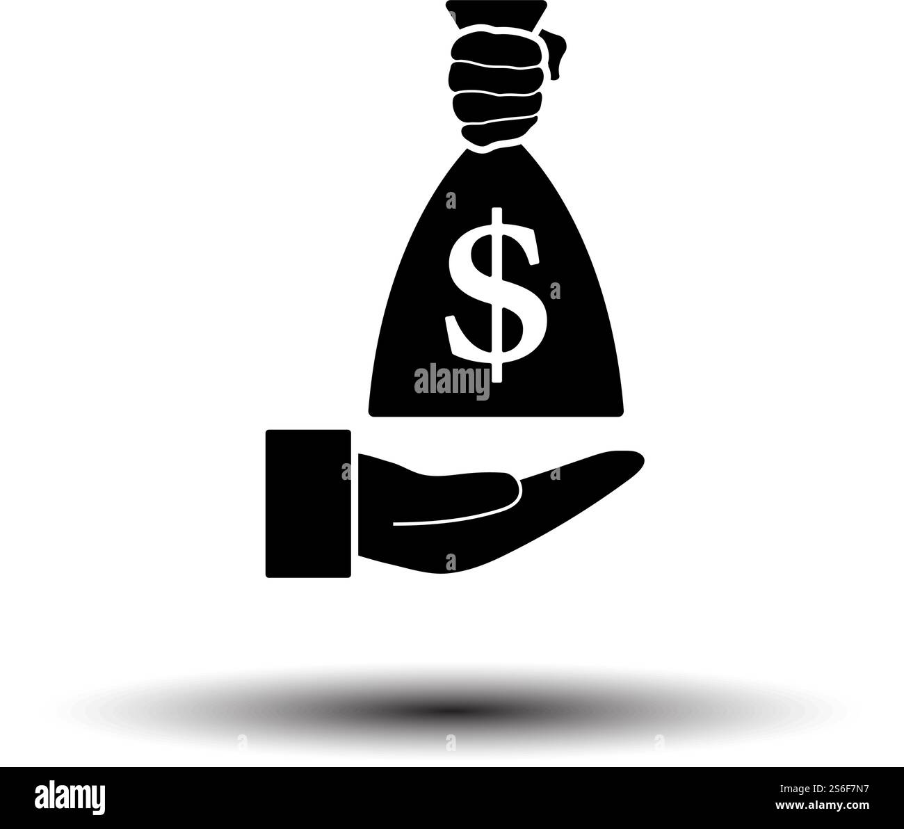 Hand Holding The Money Bag Icon. Black on White Background With Shadow ...